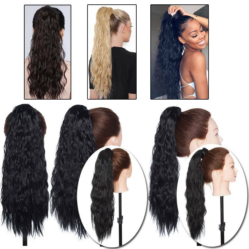 Real Thick Wrap Around Deep Wave Ponytail Hair Piece Extension Clip In ...