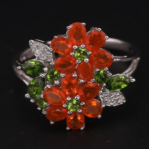 Sterling Silver - CHUCK CLEMENCY Fire Opal Diamond Flower Ring Size 10 ...