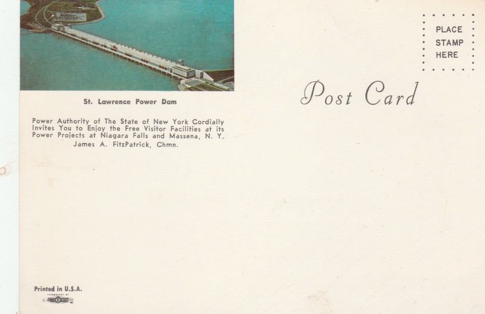 Massena New York, Niagara Power Project Dam, Vintage Souvenir Postcard ...