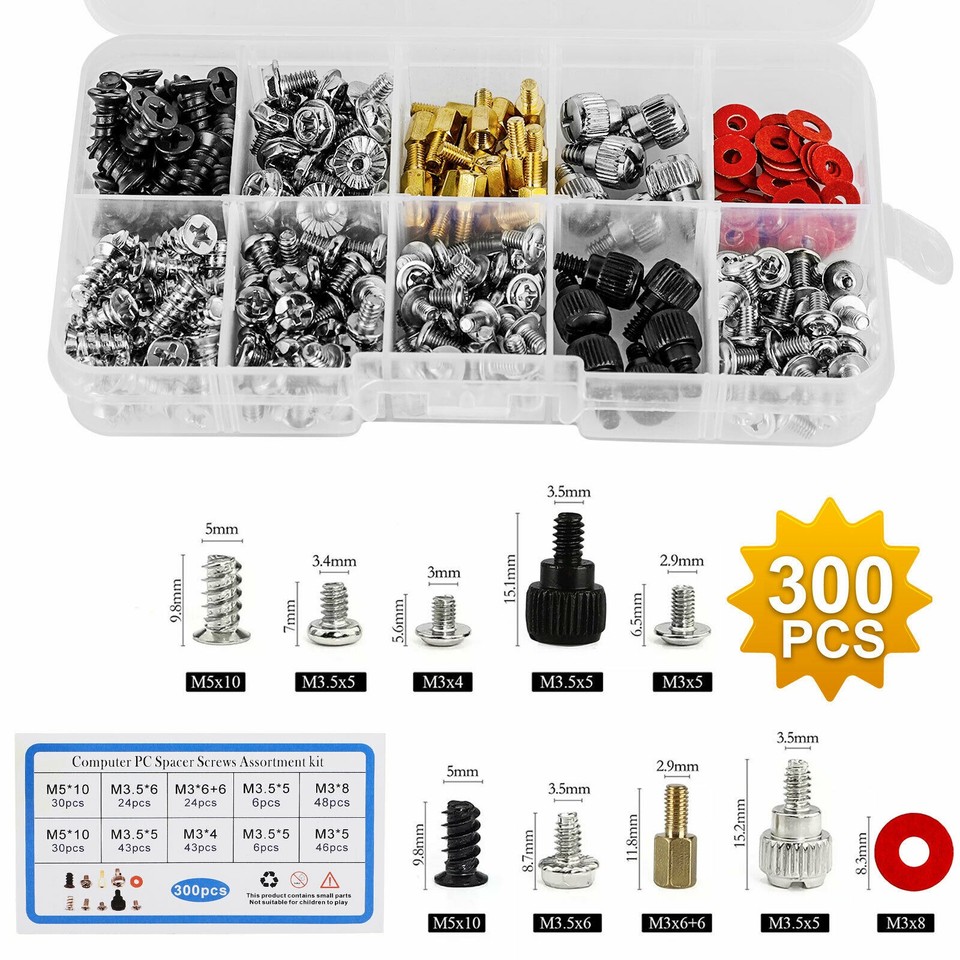 300pcs/Box Computer Screws Standoffs Kit for PC Hard Drive Motherboard ...