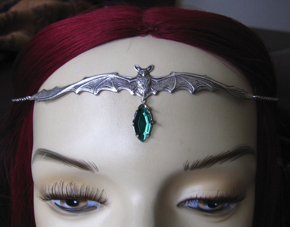 Gothic Vampire Queen Silver Bat Circlet Crown Headpiece Headdress Goth ...