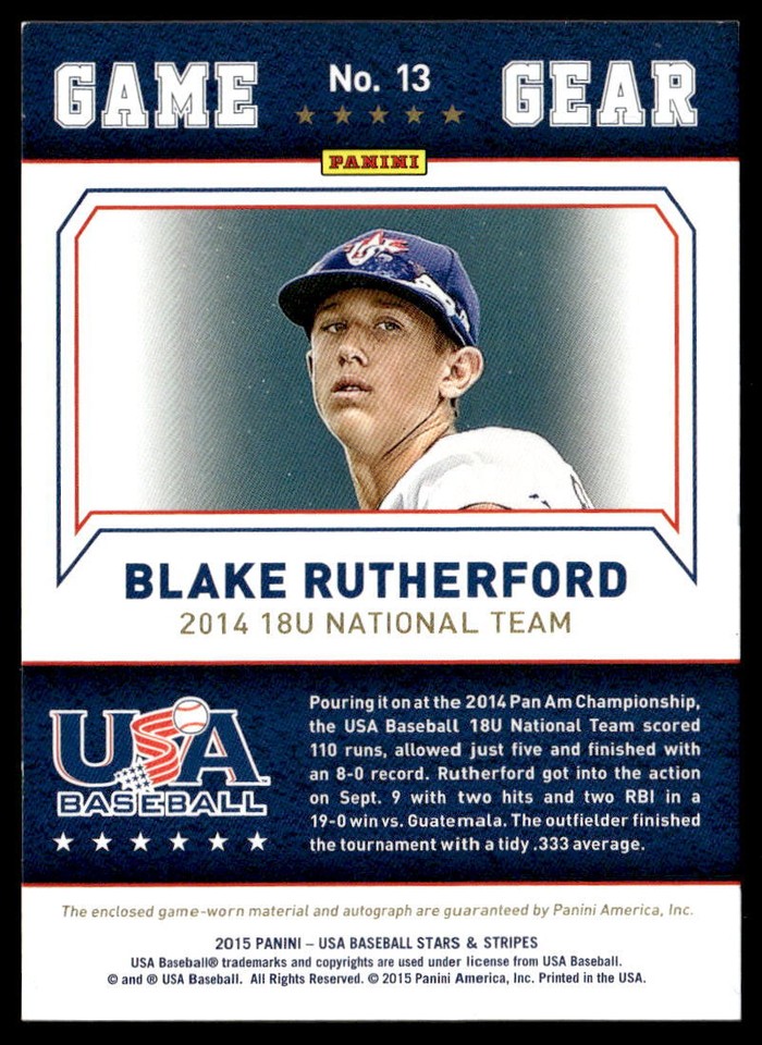 2015 Panini USA Stars Stripes Blake Rutherford Longevity Sapphire Auto ...