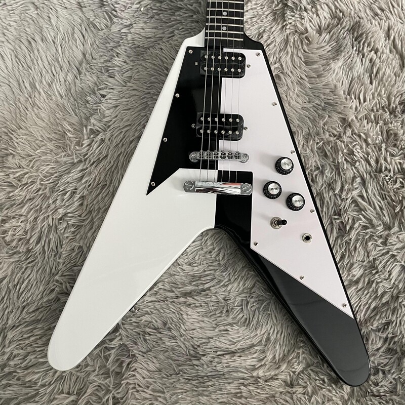 Black&White Flying V Electric Guitar Solid Body Open HH Pickups ...