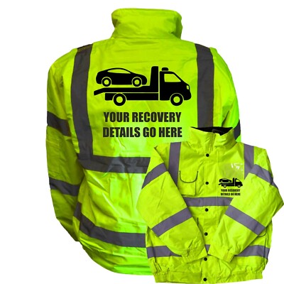PERSONALISED CUSTOM RECOVERY TRUCK DETAILS YELLOW BOMBER JACKET SAFETY ...