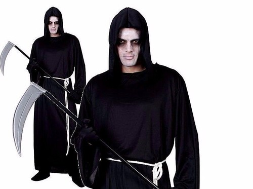 Grim Reaper Costume Mens Halloween Reapers Black Robe Fancy Dress ...