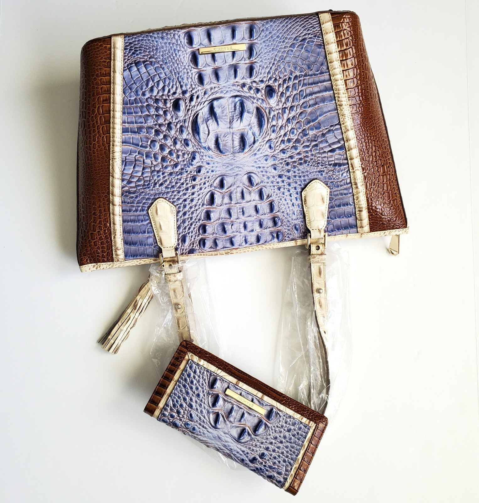 🌹Brahmin Medium Asher Tote Denim Washed Indigo Ipanema Leather Bag ...