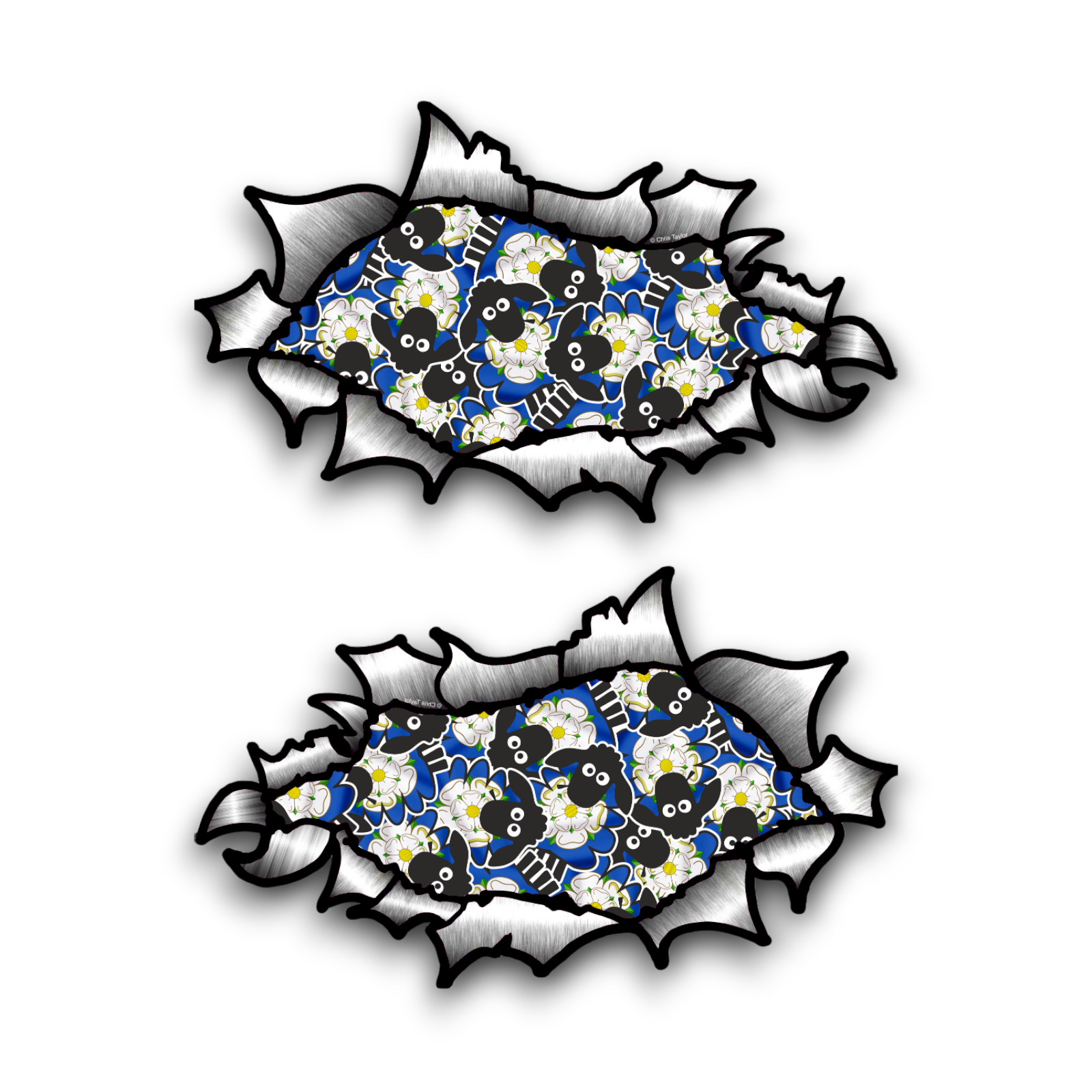 2x Small Yorkshire Flag Sheep Sticker Bomb Ripped Metal Oval Vinyl ...