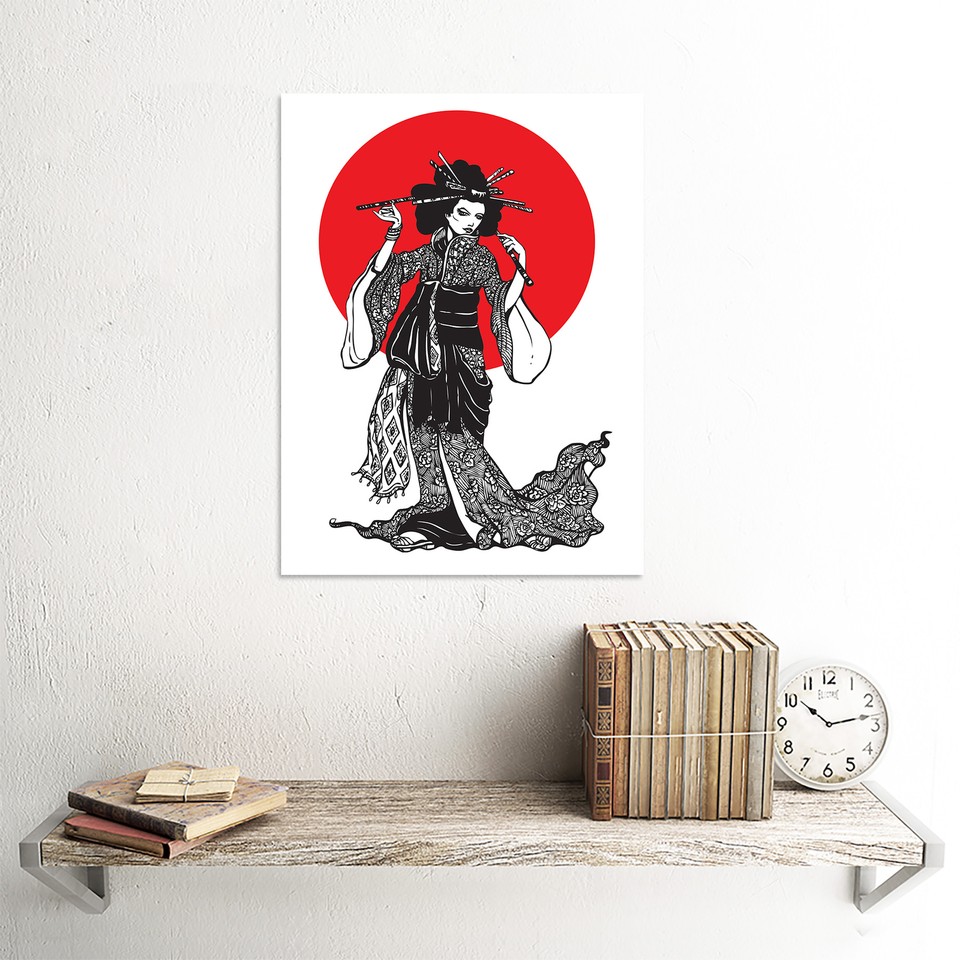 PAINTING DRAWING JAPANESE WOMAN GEISHA RISING SUN ART PRINT POSTER ...