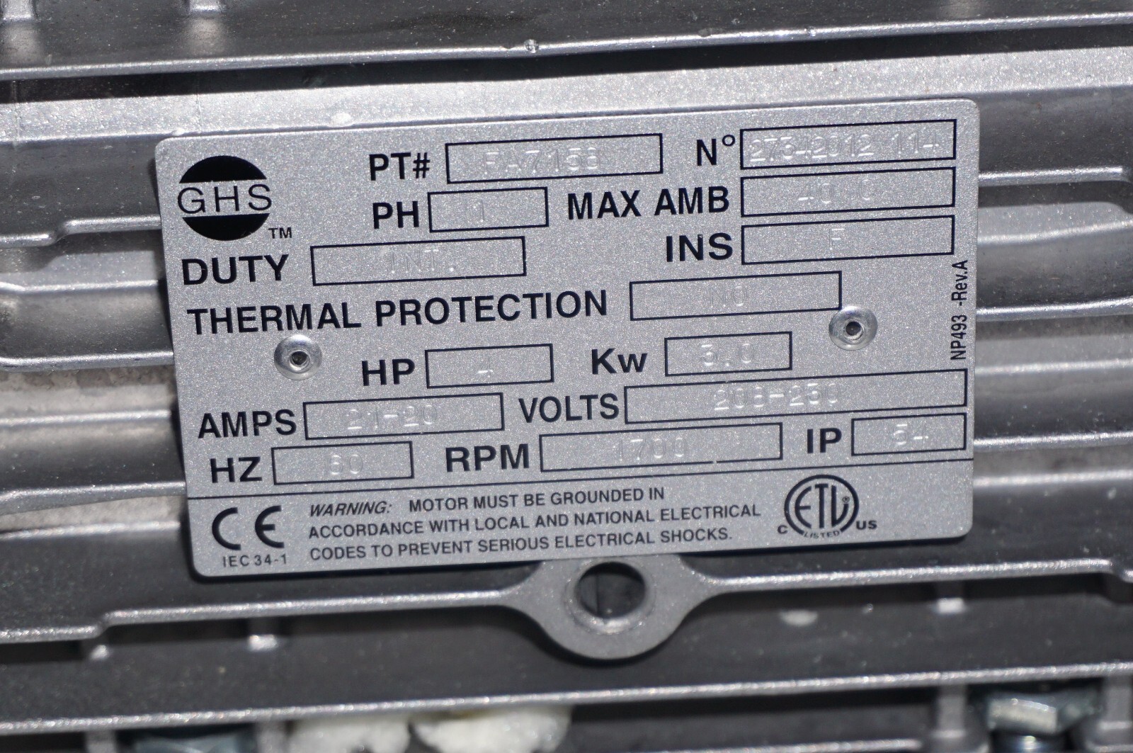 Rotary Lift FA7158 4HP Power Unit Motor for some SPO20 & SM30 heavy ...