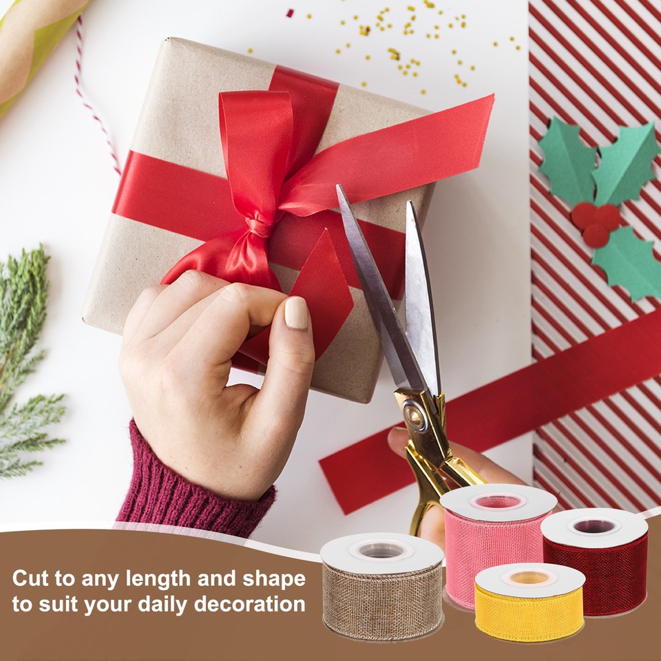 Burlap Wired Ribbon 3" x 10 Yard Wired Edge Ribbon Woven Strap, Deep ...