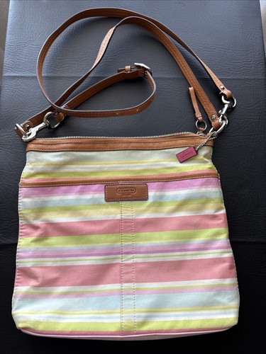 COACH Pastel Multi-Color Stripe Shoulder Bag Handbag Tote F13719 Great ...