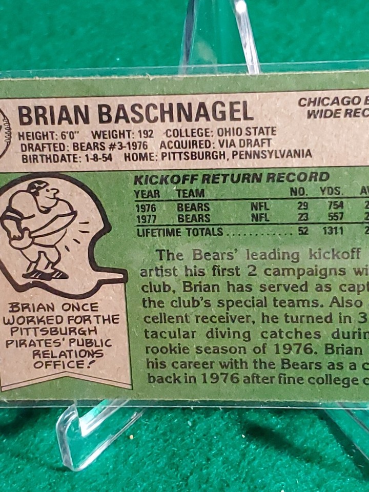 1978 Topps #277 Brian Baschnagel Chicago Bears Football Ohio State | eBay