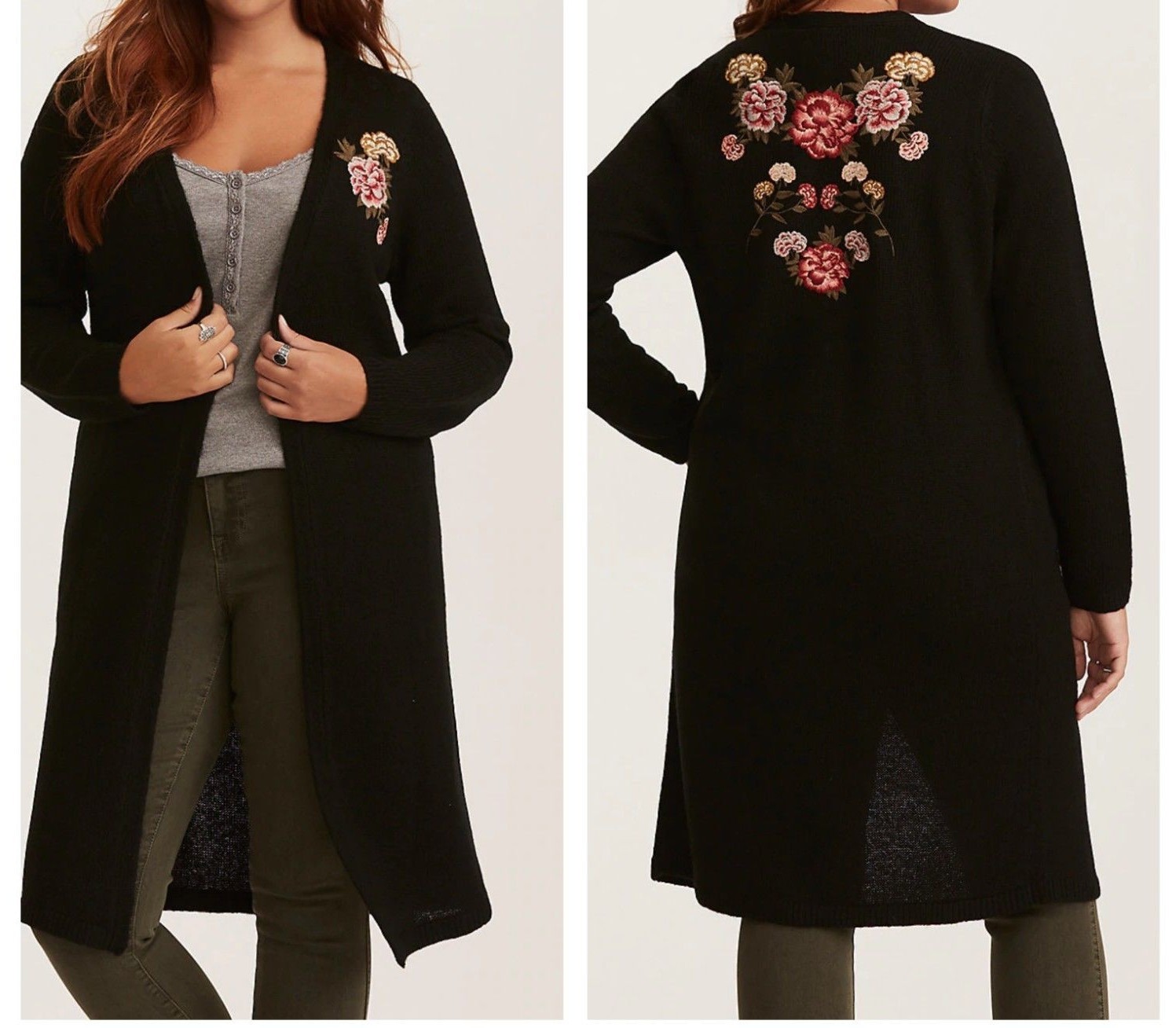 Torrid Floral Embroidered Duster Cardigan Black 2 2X 18 20 #C95464 | eBay