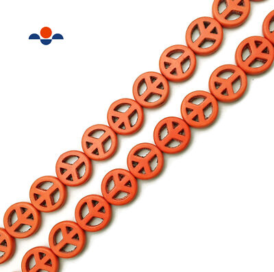 Orange Howlite Peace Sign Coin Disc Beads 15mm 20mm 25mm 15.5" Strand ...