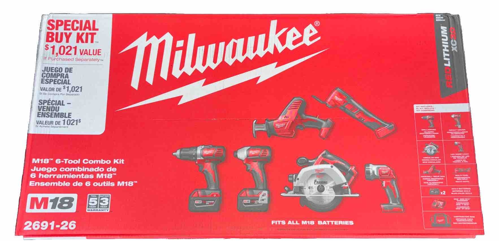 Milwaukee 2691-26 M18 18V Li-Ion Cordless 6-Tool Combo Kit for sale ...
