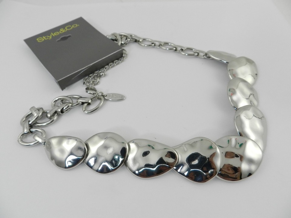 Style & Co Hammered Oval Segmented Statement Necklace, 18-1/2" + 3 ...