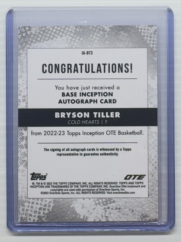 2022-23 Topps Inception OTE Bryson Tiller Pink Rookie Autograph Auto ...