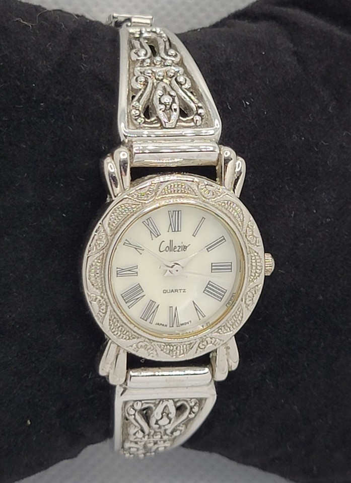 Ladies Collezio Round Silver Tone Enamel Stretch Band Southwestern ...