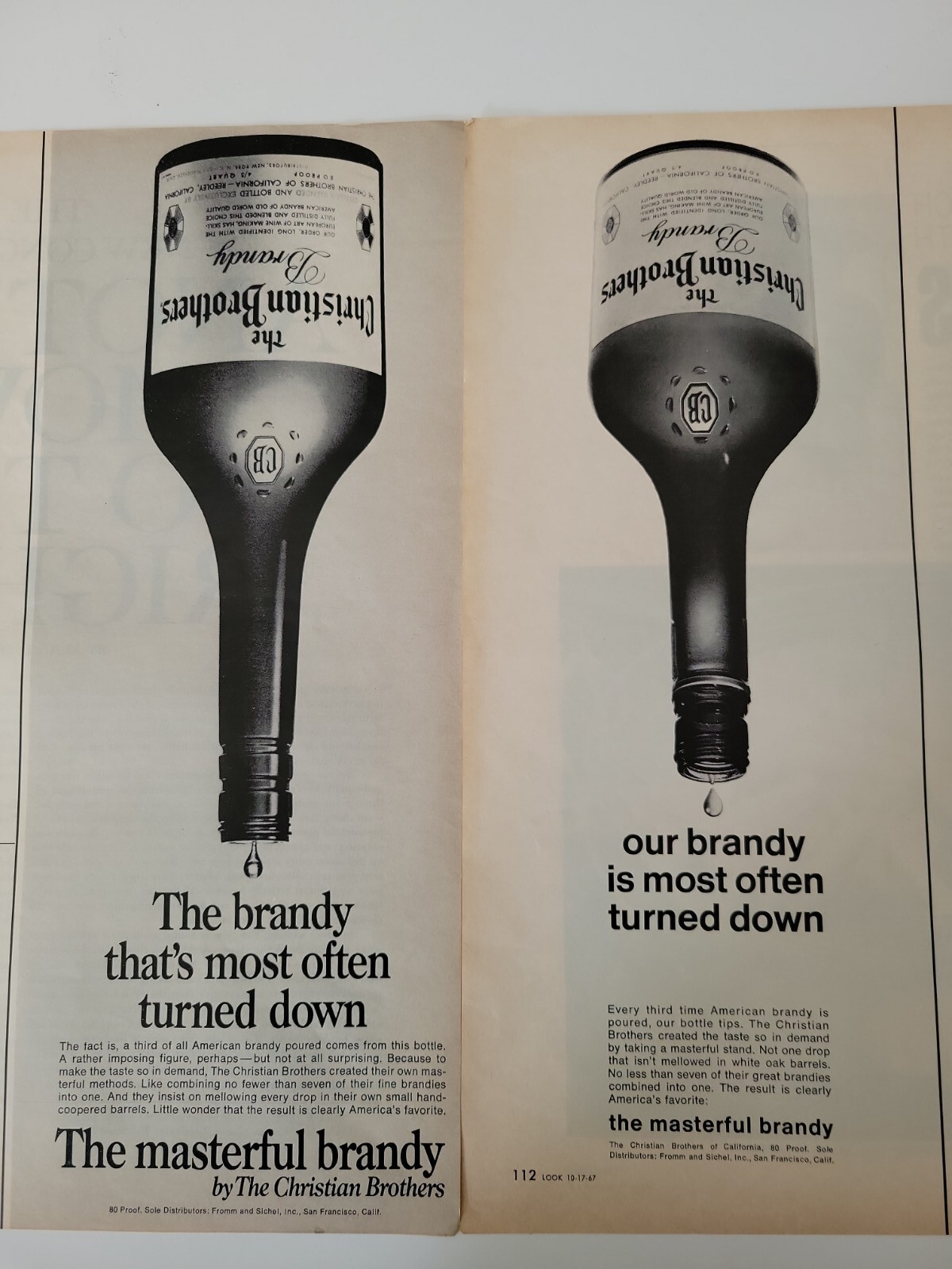 Lot 2 two 1968 1967 Christian Brothers Brandy bottles turned down ...