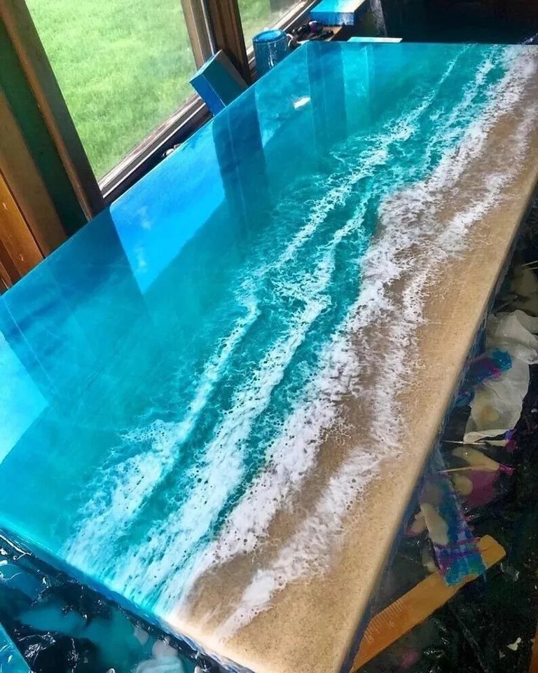 Unique Ocean Table Top With 3D Resin Waves Custom Order Epoxy Acacia ...
