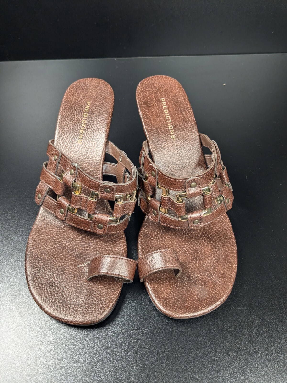 Predictions Women's 3 inch Wedge Heel Slip-on Sandals 6W Toe Loop Brown ...