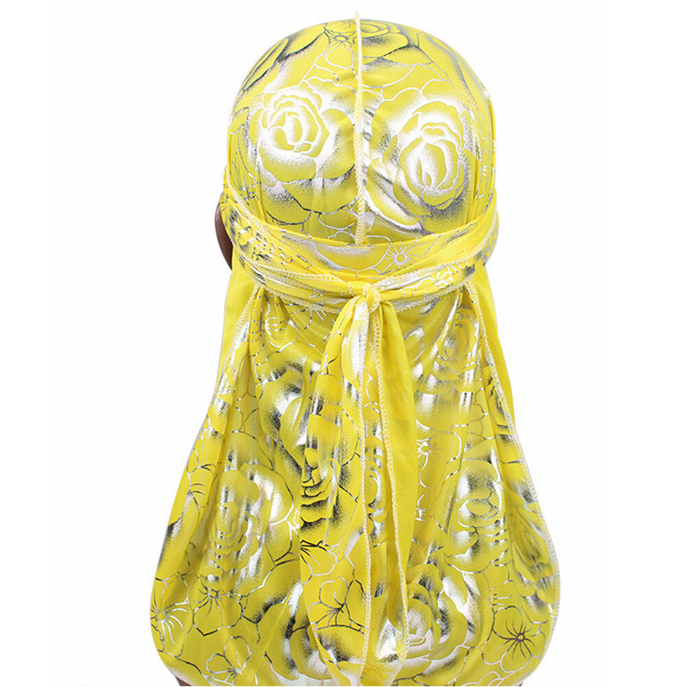 Men Women Silky Durag Turban Hat Bandanas Rose Floral Print Satin Long ...