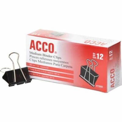 ACCO Brands Binder Clips Medium Black Metal 12/Pk School Office Home ...