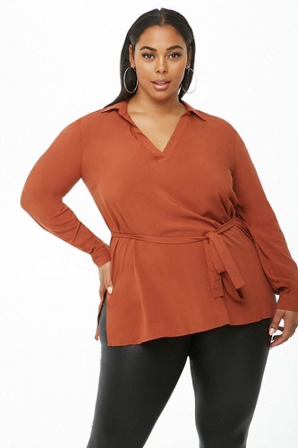 FOREVER 21 Amber Plus Size Belted Split-Neck Top 1X/2X/3X | eBay