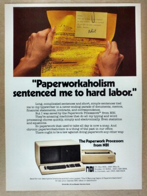 1980 NBI Paperwork Processors Word Processor vintage print Ad | eBay