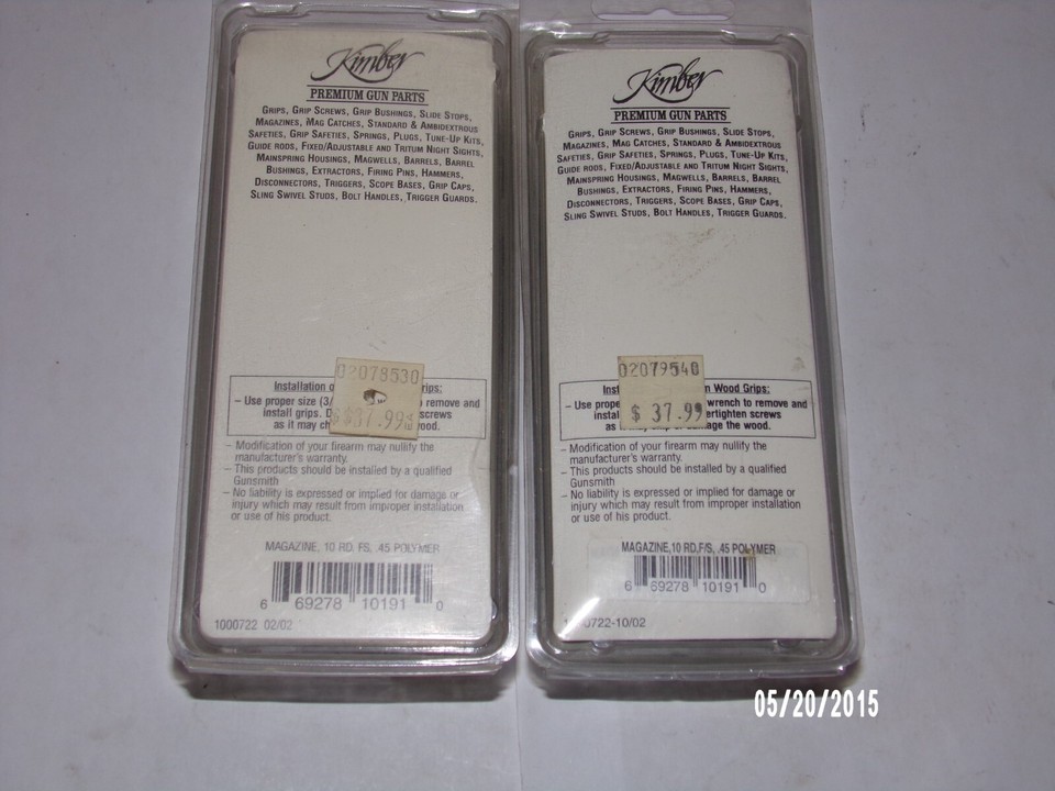Lot of 2-factory original Kimber Polymer, TEN II, 10RD, .45acp ...