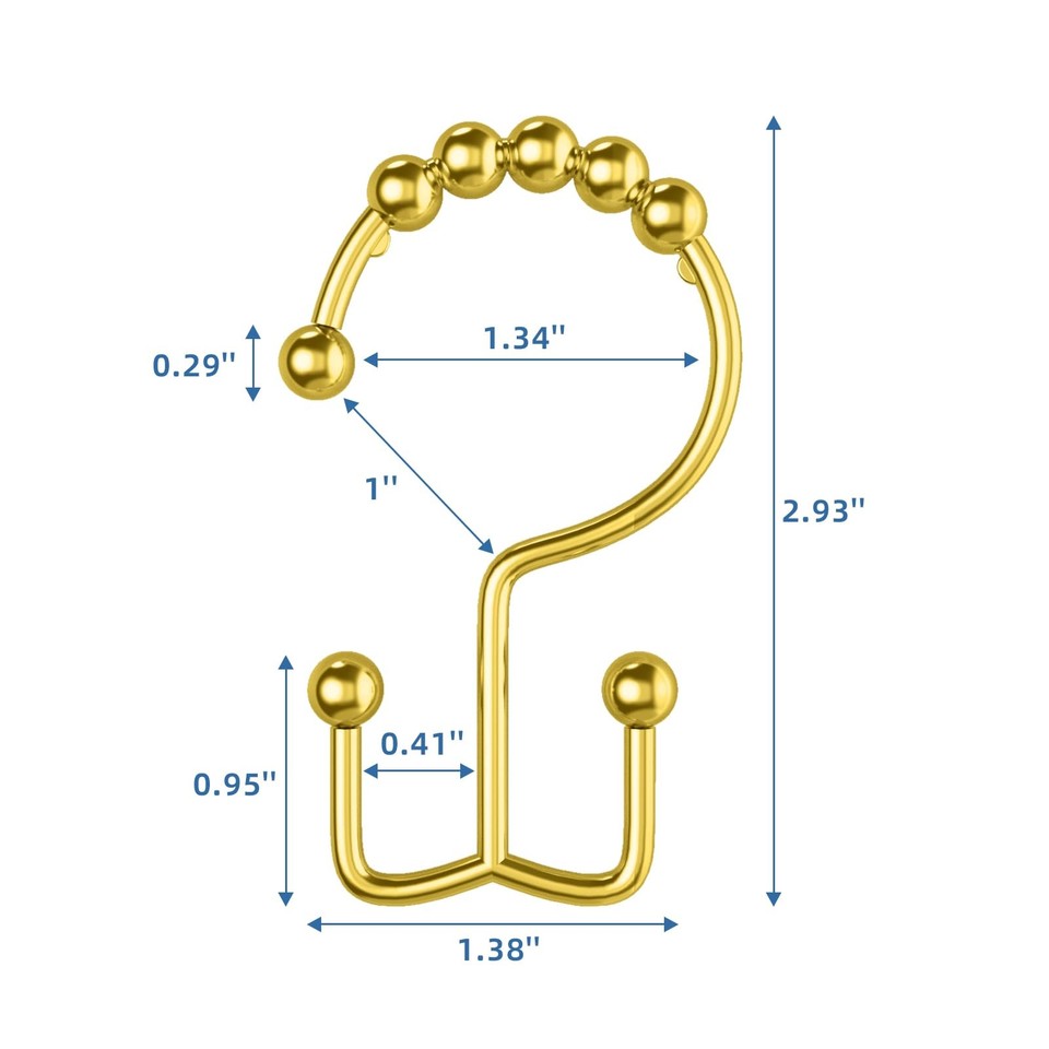 Gold Shower Curtain Hooks Rings Rust Proof Double Sided Shower Curtain ...