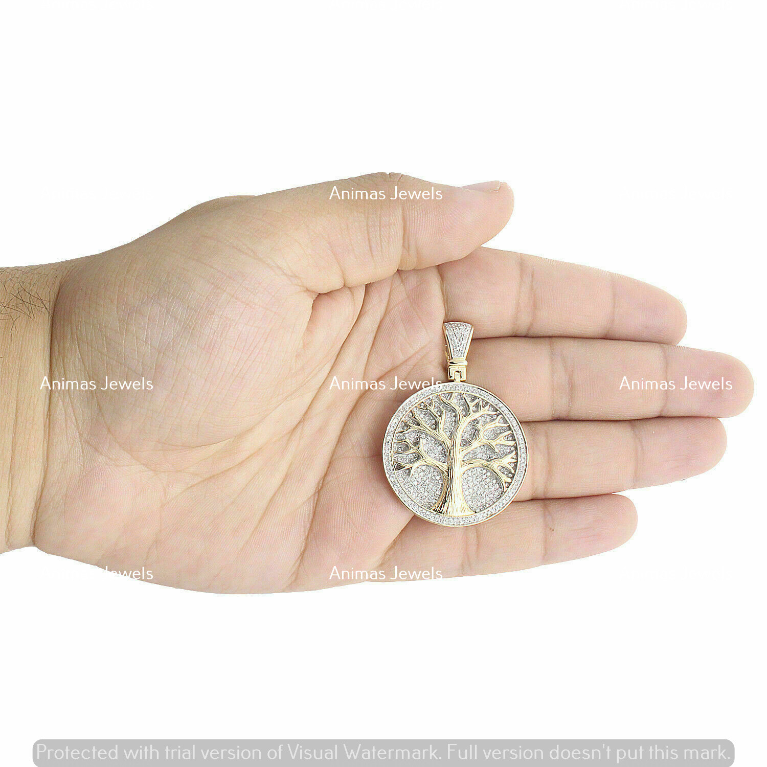 10K Yellow Gold Plated 1CT Round Moissanite Tree of Life Medallion ...