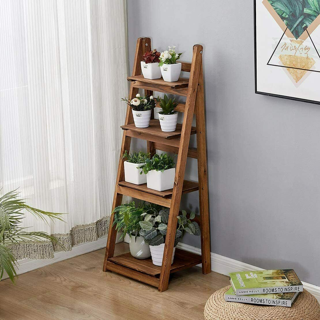 4-Tier Folding Plant Stand Flower Display Rack Ladder Book Shelf Indoor ...