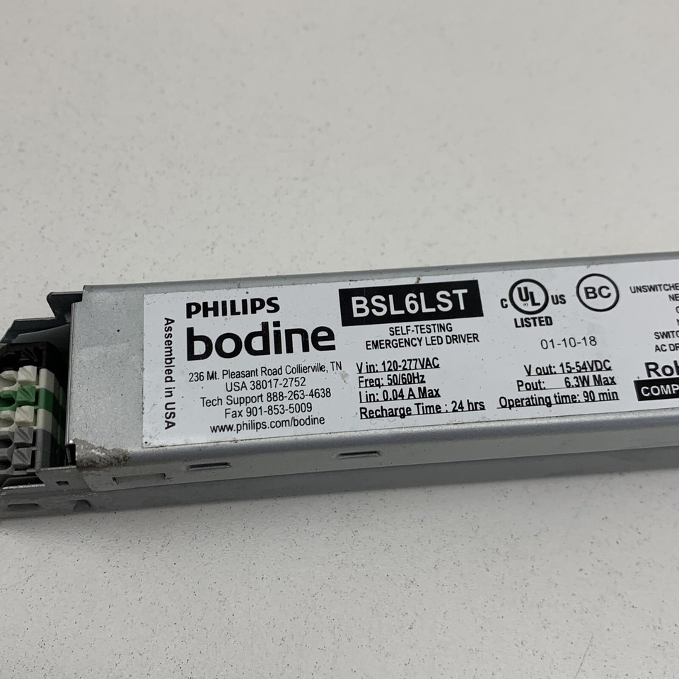 Philips Bodine BSL6LST Self Testing Emergency LED Driver Ballast 6.3W ...