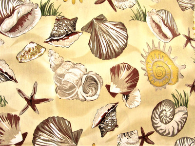 Shell Outdoor Nautical Beach Fabric Brown Tan 3 Yards Piece | eBay