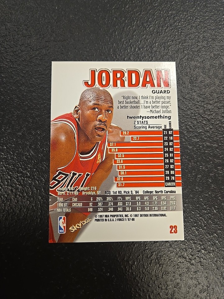 1997 Skybox International Basketball Michael Jordan Z Force Card #23 Nm ...