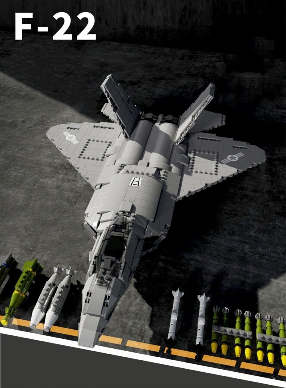 Building Blocks Set MOC Military F22 Jet Fighter Plane Brick Kids Toys ...