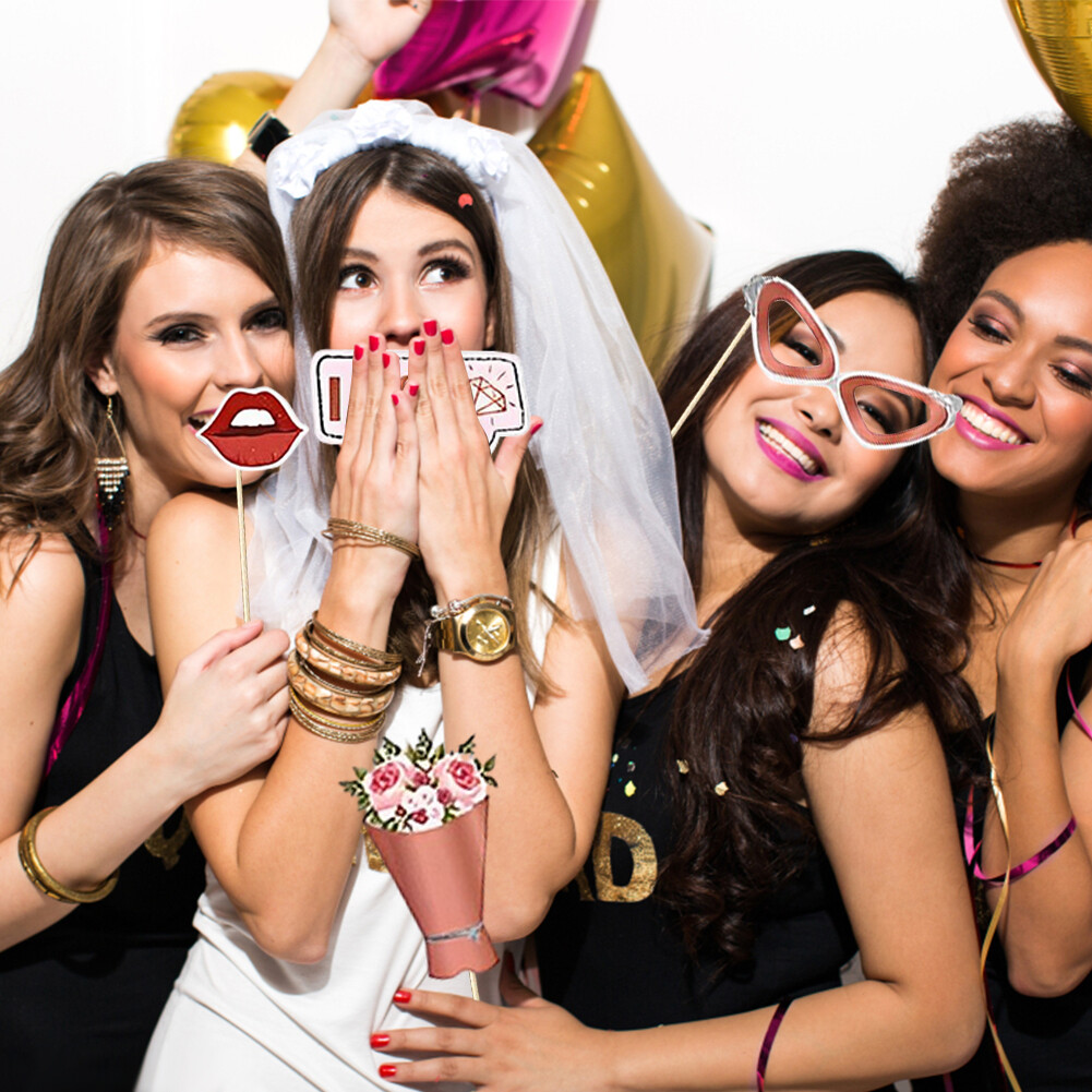 25pcs Durable Rose Gold Team Photo Booth Props Hen Party Easy To Use ...