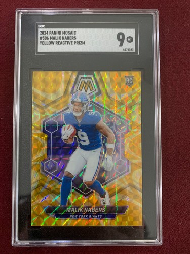 Malik Nabers 2024 Mosaic Reactive Yellow Rookie Card SGC 9 Mint NY ...