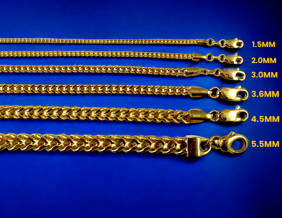 10K Yellow Gold 2mm-5.5mm Franco Box Square Chain Necklace Real Gold 16 ...