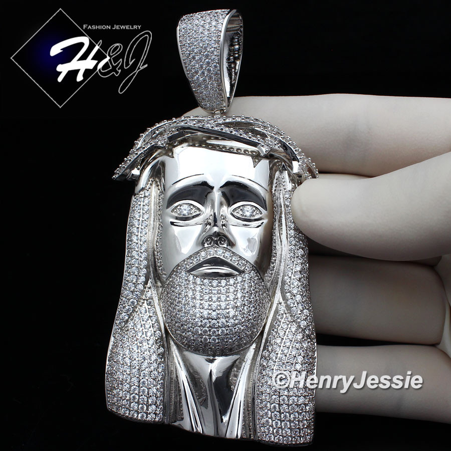 14K GOLD PLATED ICY CUBIC ZIRCONIA OVERSIZE GOLD/SILVER JESUS FACE ...