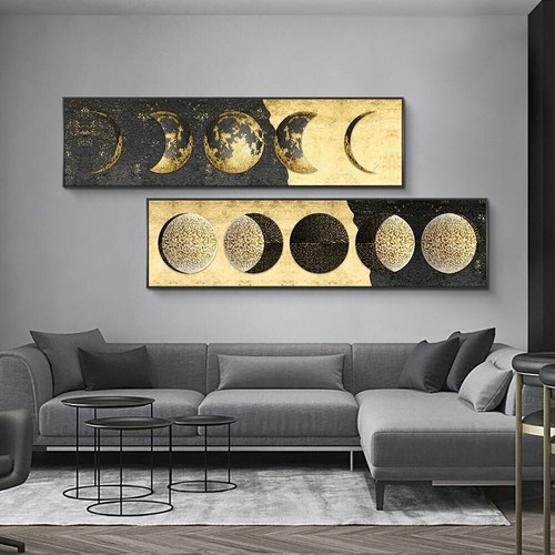 Golden Moon Wall Art Poster Prints Moon Phase Canvas Painting Wall ...