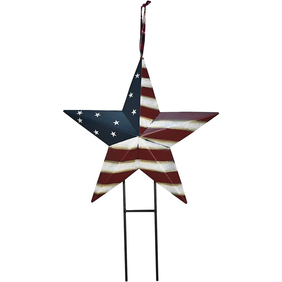 Metal Star Yard Sign with Stake Patriotic Barn Garden stakes July 4th ...