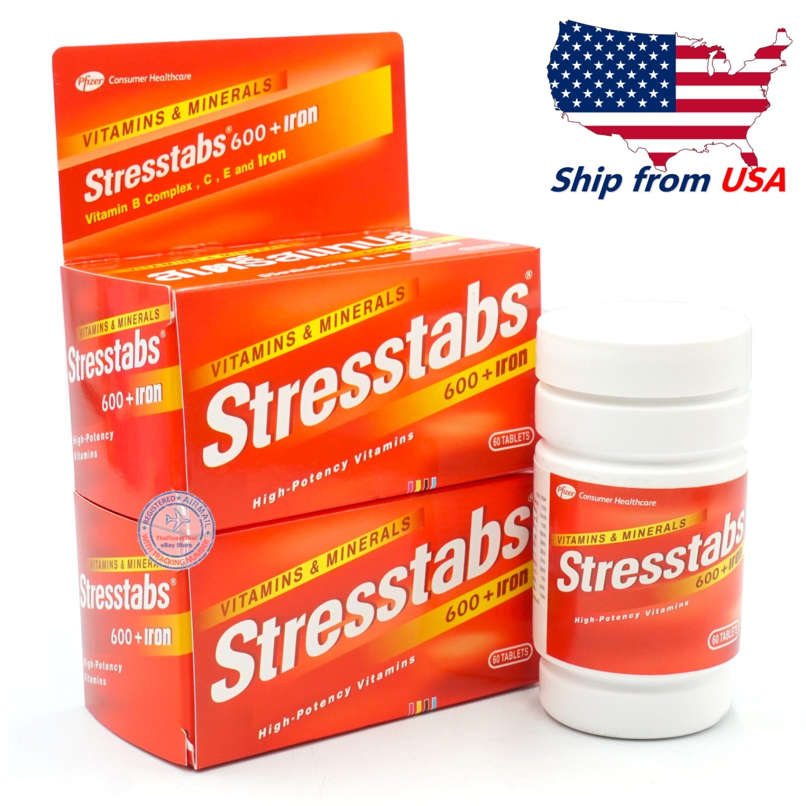 60 Tabs x 2 Stresstabs 600 + Iron Vitamin + Minerals High Potency ...