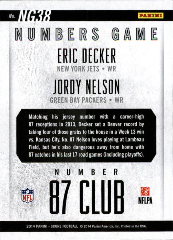 2014 Score Numbers Game #NG38 Eric Decker/Jordy Nelson | eBay