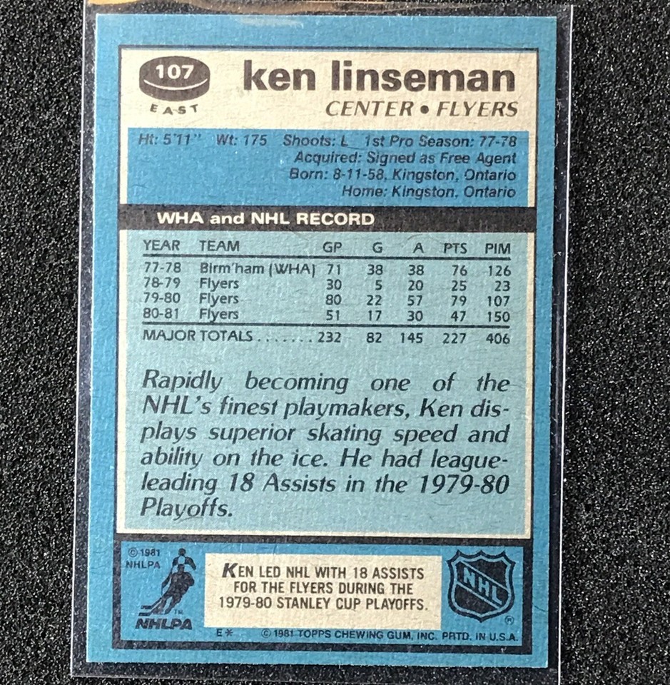 1981 Topps Ken Linseman #107 Philadelphia Flyers | eBay