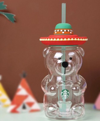 Starbucks New Lami Bear Straw Glass Cup Water Cup 500ml tumbler Limited ...