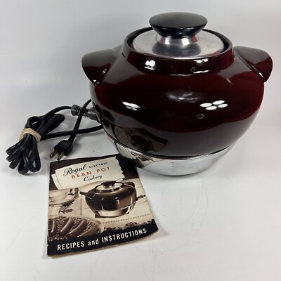 Vtg 1950's HALL Bean Pot w/ REGAL Electric Base Dark Brown, Power Cord ...