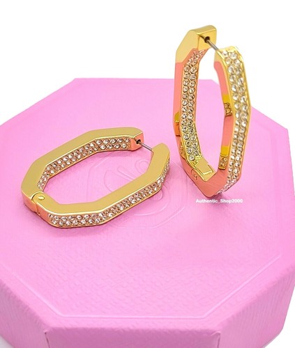 100% SWAROVSKI Gold Octagon Pavé crystals Sparkle Dextera hoop earrings ...