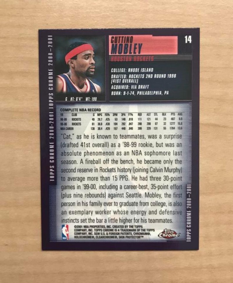 CUTTINO MOBLEY HOUSTON ROCKETS AUTOGRAPHED 01-02 TOPPS CHROME CARD #14 ...